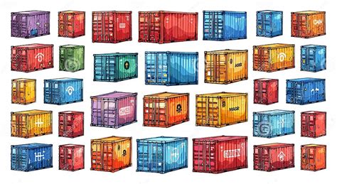 Cartoon Style Shipping Containers Icons Set Isolated Illustrations Of