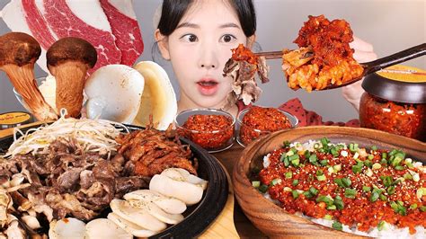 매운젓갈삼합🔥아주매운 비빔젓갈과 닭발 차돌박이 관자 참송이버섯 삼합 먹방 Spicy Salted Seafood Eating