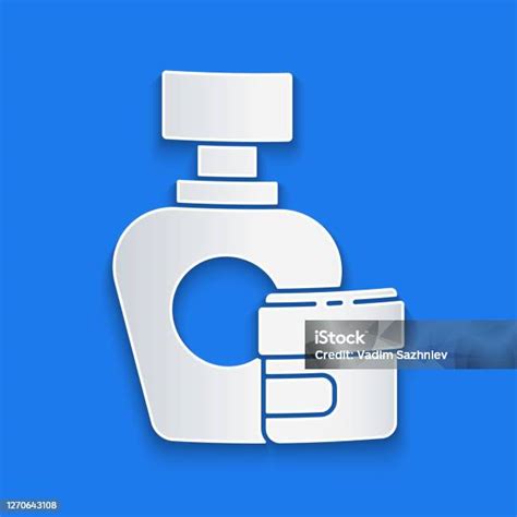 종이 컷 크림 또는 로션 화장품 튜브 아이콘 은 파란색 배경에 격리 남성을 위한 바디 케어 제품 종이 아트 스타일 벡터 일러스트레이션 3차원 형태에 대한 스톡 벡터 아트 및