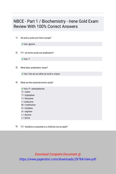 Nbce Part 1 Biochemistry Irene Gold Exam Review With 100 Correct Answers In 2024 Essay Writing