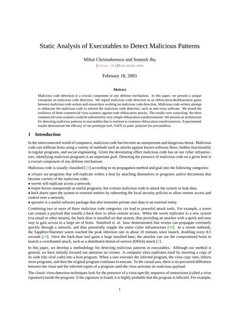 pdf static analysis of executables to detect malicious patterns