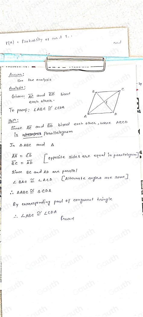 Solved Given Overline Ac And Overline Bd Bisect Each Other Prove ∠