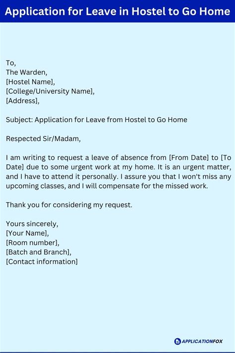 5 Samples Application For Hostel Leave
