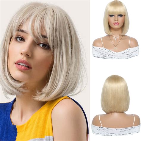 Short Bob Human Hair Wigs With Bangs None Lace Front Wigs Straight Hair