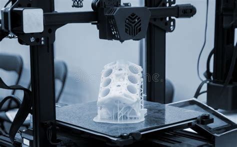 Prototype Car Engine Printed 3d Printer Molten White Plastic On Working