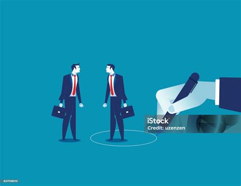 손 남자와 남자를 분리 하는 원 그리기입니다 컨셉 비즈니스 벡터 일러스트입니다 개념에 대한 스톡 벡터 아트 및 기타 이미지