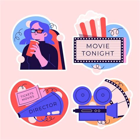 Free Vector | Flat cinema stickers collection in 2024 | Sticker ...
