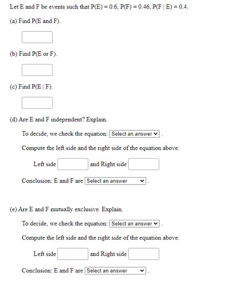 Solved Let E And F Be Events Such That Chegg Com