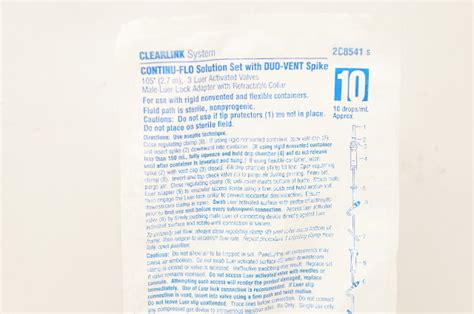 Baxter 2c8541s Clearlink System Continu Flo Solution Set 10 Drops Ml