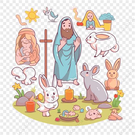 예수와 성모 마리아와 토끼 만화 부활절 종교 클립 아트 문자 벡터문자 T Png 일러스트 무료 다운로드 Lovepik