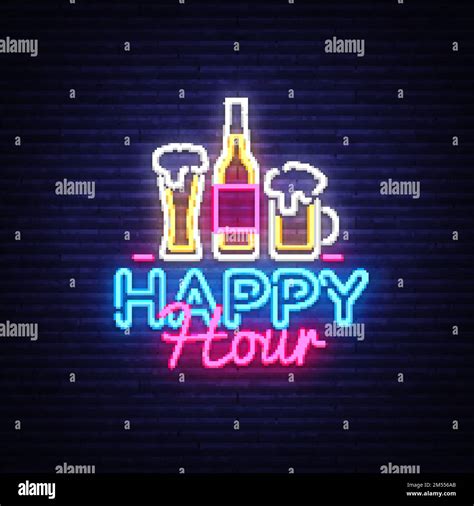 Happy Hour Neon Sign Vector Happy Hour Design Template Neon Sign