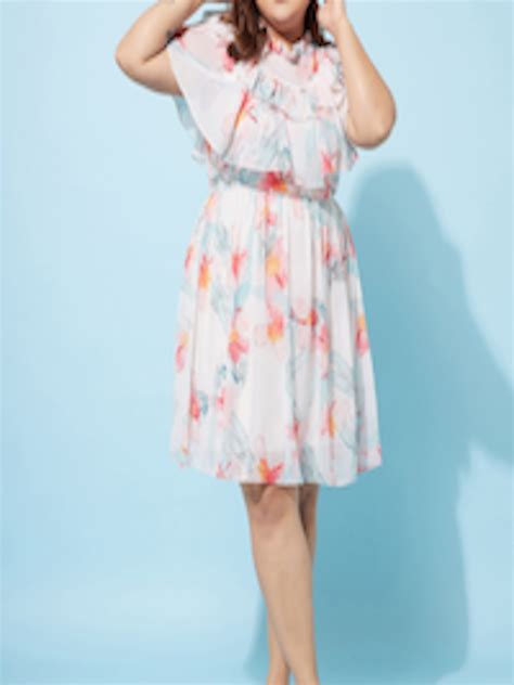 Buy Athena Ample Plus Size Floral Print Georgette Fit And Flare Dress