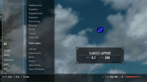 flawless sapphire skyrim id spawn commands value and weight tbm thebestmods