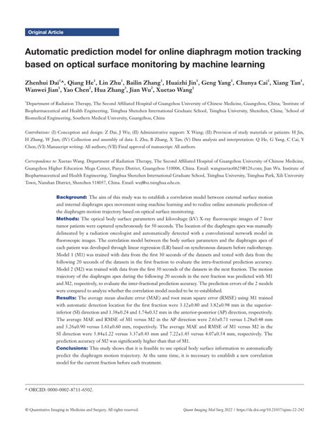 Pdf Automatic Prediction Model For Online Diaphragm Motion Tracking
