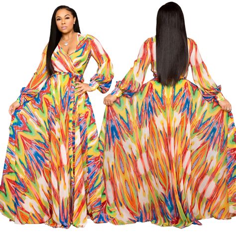 Us 1000 Printed Chiffon Sexy V Neck Dress Keke