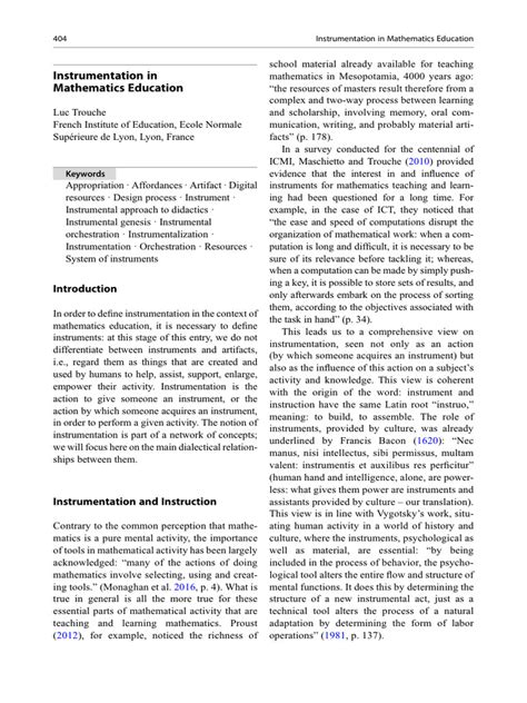 Trouche 2020 Instrumentation Pdf Mathematics Sociology