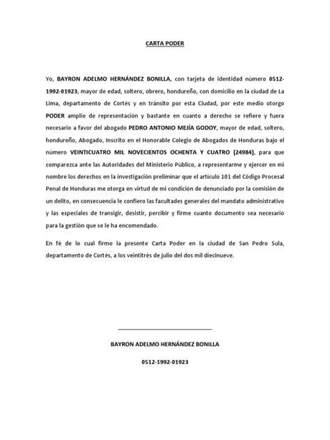 Carta De Poder Consulado De Honduras 2024