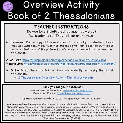 Overview Of 2 Thessalonians Bible Book Summary Activity Made By Teachers