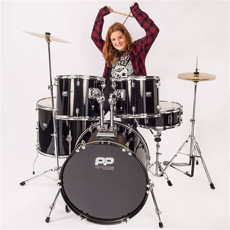 Pp Drums Full Size 5 Piece Drum Kit ~ Black