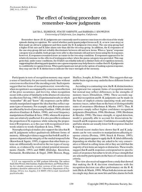 Pdf The Effect Of Testing Procedure On Rememberknow Judgments
