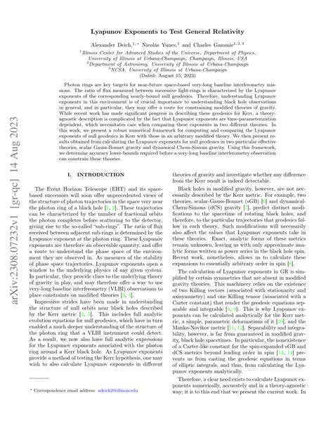 Pdf Lyapunov Exponents To Test General Relativity