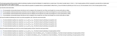 Solved The Chi Square Goodness Of Fit Test Provides A Method Chegg