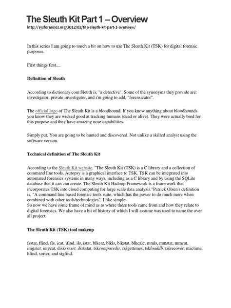 The Sleuth Kit Part 1 Overview Pdf Digital Forensics Computer Forensics