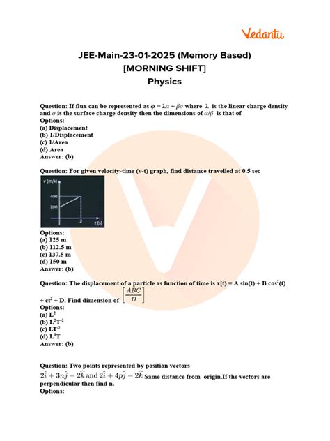 Jee Mains 2025 Shift 1 Paper Analysis January 23 For Physics Free Pdf