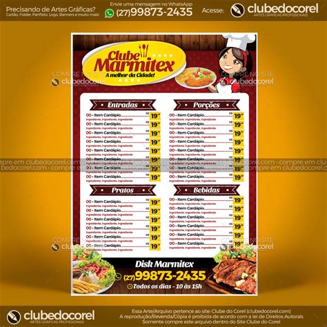 Cardápio Marmitex Clube do Corel Marmitex Modelos de cardapio