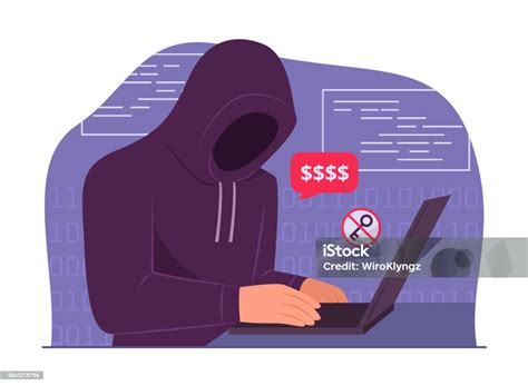 Hacker Man Hacking Laptop Computer For Cyber Crime Concept Illustration
