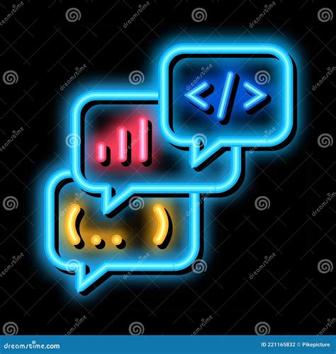 Codding Operation Programmer Discussing Neon Glow Icon Illustration