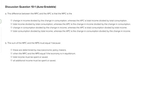 Solved Discussion Question 10 1 Auto Gradable A The Chegg