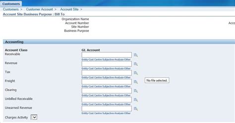 Gl Account Table For Customer — Oracle Mosc