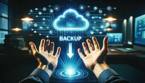 Individual Interacts With A 3D Cloud Computing Backup Concept Above A