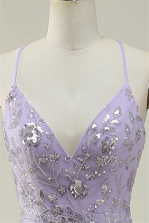 Zapaka Women Purple Long Prom Dress Mermaid Spaghetti Straps Formal