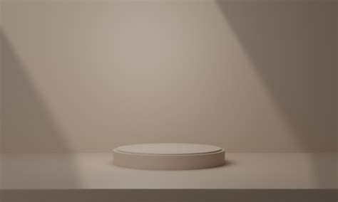 창 배경 조명이 있는 방의 갈색 제품 전시 연단 화장품 제품은 제품 배경을 보여주는 플랫폼 스탠드가 있는 최소한의 장면 프리미엄 사진