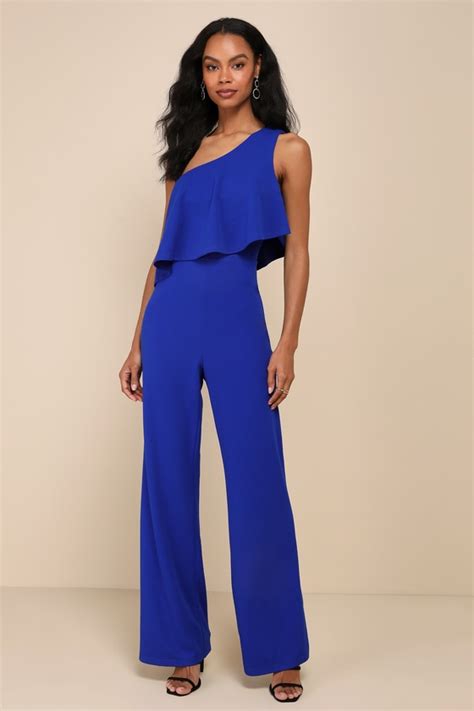Royal Blue Jumpsuit One Shoulder Jumpsuit Tiered Jumpsuit Lulus