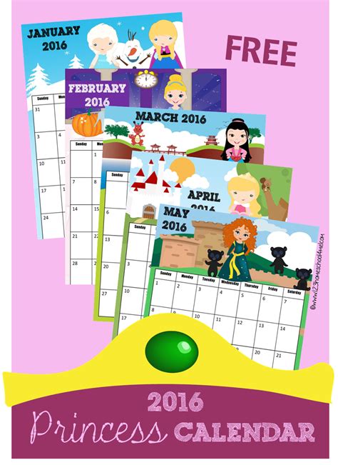 2016 Calendar Disney Princess Inspired