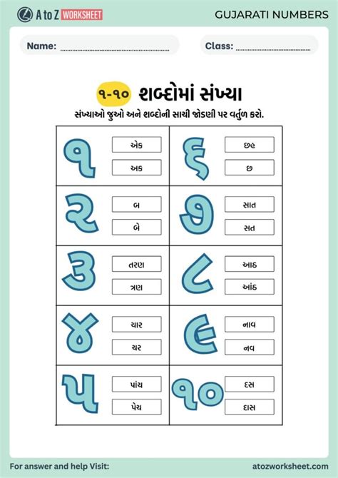Gujarati Numbers Worksheet ગજરત નબર વરકશટ A to Z Worksheet
