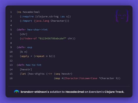 Brandon Atkinsons Solution For Hexadecimal In Clojure On Exercism