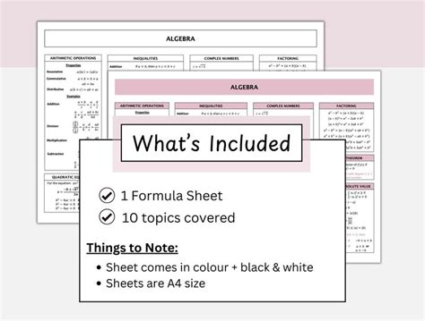 Algebra Formula Sheet Algebra Cheat Sheet High School Math Formulas Etsy