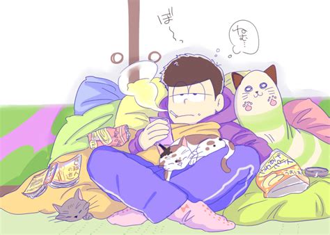 Safebooru 1boy Brown Hair Cat Cellphone Chips Cigarette Dakimakura