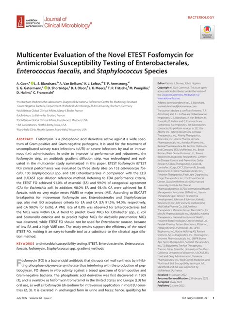 Pdf Multicenter Evaluation Of The Novel Etest Fosfomycin For Antimicrobial Susceptibility