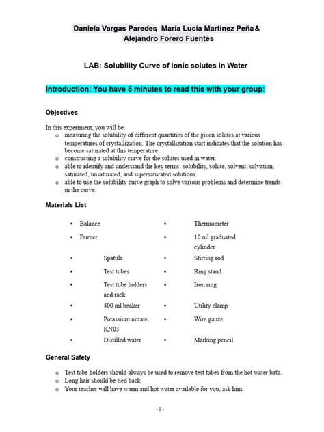 Lab Activity Solubility Curves 1 Pdf Solubility Water
