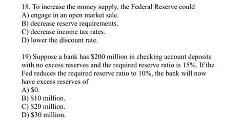 Solved 18 To Increase The Money Supply The Federal Reserve