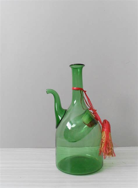Vintage 50s Italian Green Glass Decanter Italian Blown Glass
