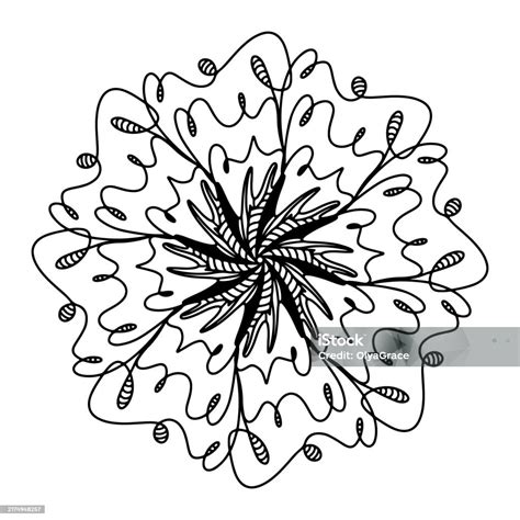 손으로 그린 거미줄 만다라 절연 통하고 있는 백색 배경 귀여운 낙서 오징어 문어 촉수 외계인 하이브 드림 캐쳐 성인과 어린이를