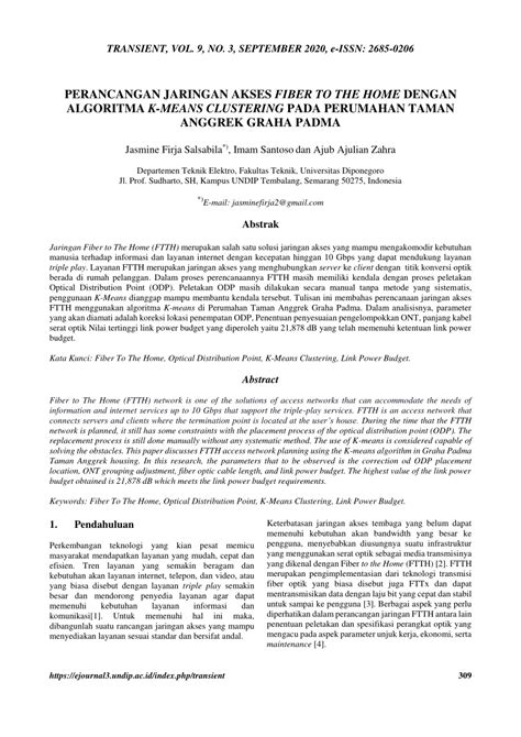PDF PERANCANGAN JARINGAN AKSES FIBER TO THE HOME DENGAN ALGORITMA K