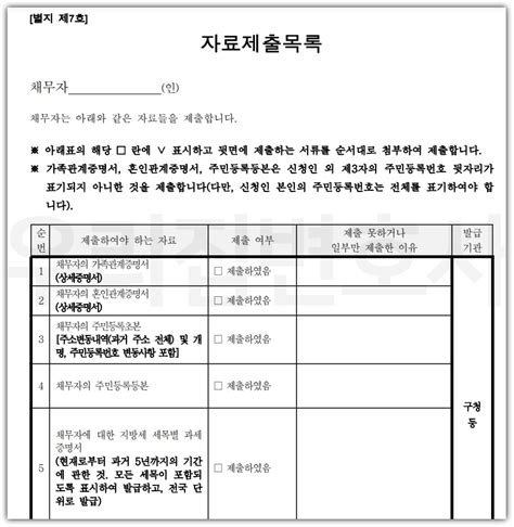 개인파산신청 방법 서류무료 양식 우리집 변호사