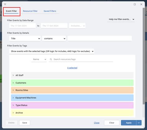 advanced event and resource filtering